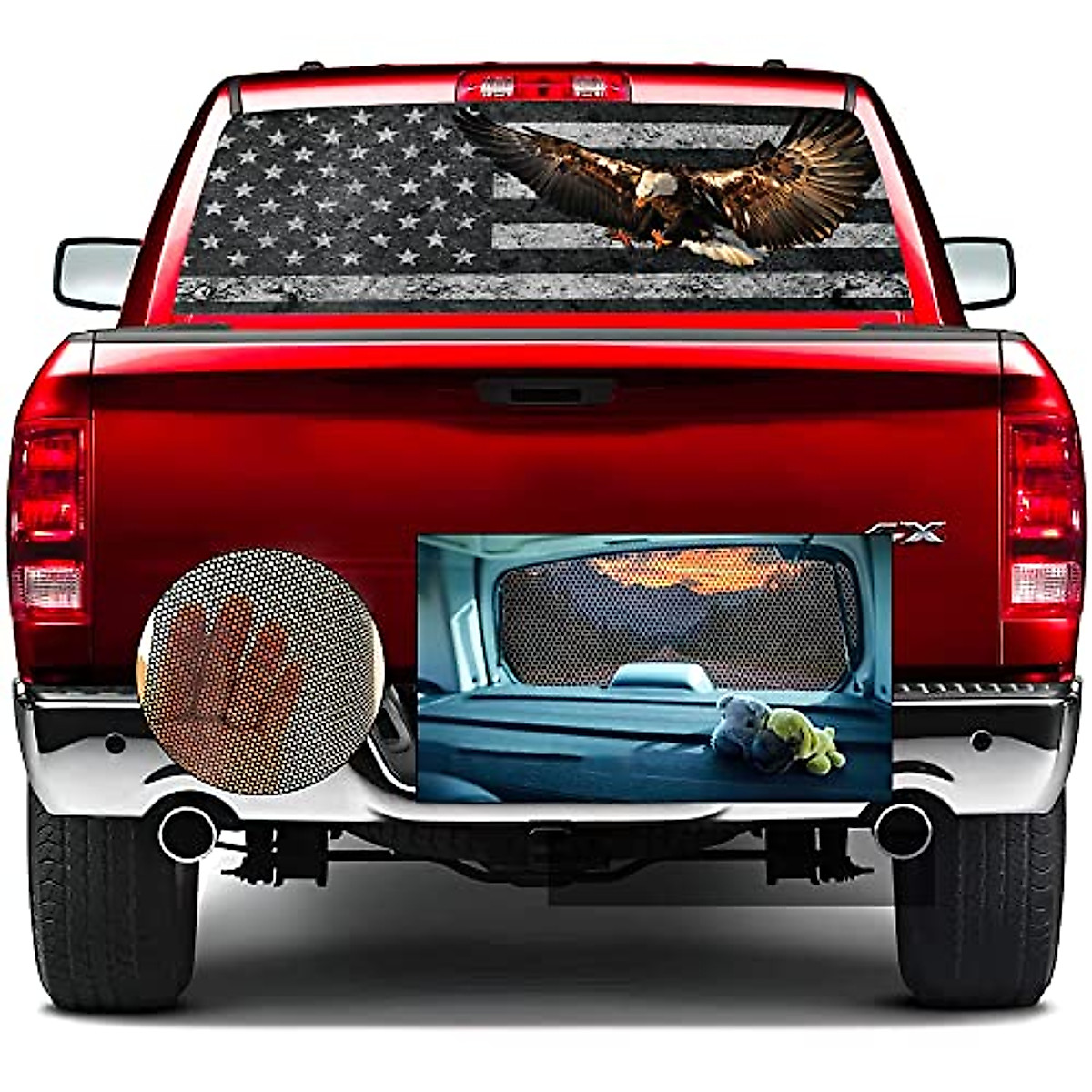 GadgetsTalk 4th of July Decorations, American Eagle Flag Decal, Patriotic Decor, 65"x20" Car Rear Window Decals for Trucks, Window Decals for Cars, Vehicles, Truck, Car Decals, Truck Accessories