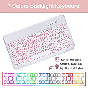 Keyboard Case for Samsung Galaxy Tab S7 FE/S8 Plus/S7 Plus 12.4 Inch, 7-Color Backlit, Smart Magnetic Detachable Wireless Bluetooth Keyboard, Slim Protective Cover with S Pen Holder, Auto Sleep/Wake