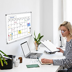 Monthly Calendar Dry Erase Whiteboard for Wall, 24" x 18" Magnetic Calendar White Board, Double-Sided Portable Board for Office, Kitchen, School, Home