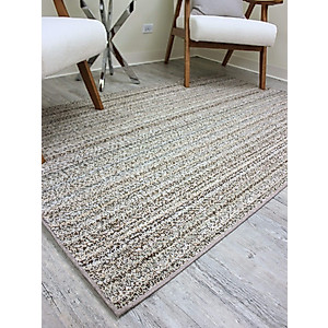 KOECKRITZ Boho Striped Beige Recycled Area Rug | Indoor Berber Loop Pile | Unique Washable Area Rug for Bedroom, Living Room, Kitchen, Office, Dorm & Dining Room | 6' x 9' Boho