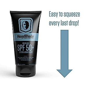 HeadBlade HeadLube SPF 50 Men's Lotion and Sunscreen - No Greasiness, Sweat Resistant, Formulated for Face, Body & Scalps - Water Resistant for 80 Minutes, 5 fl oz