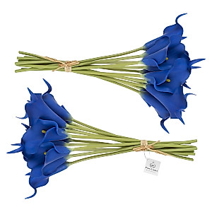Pure Garden Artificial Calla-Lily with Stems - Real Touch Fake Flowers for Home Décor, Wedding, Bridal/Baby Shower, More- 24 Pc Set (Royal Blue)