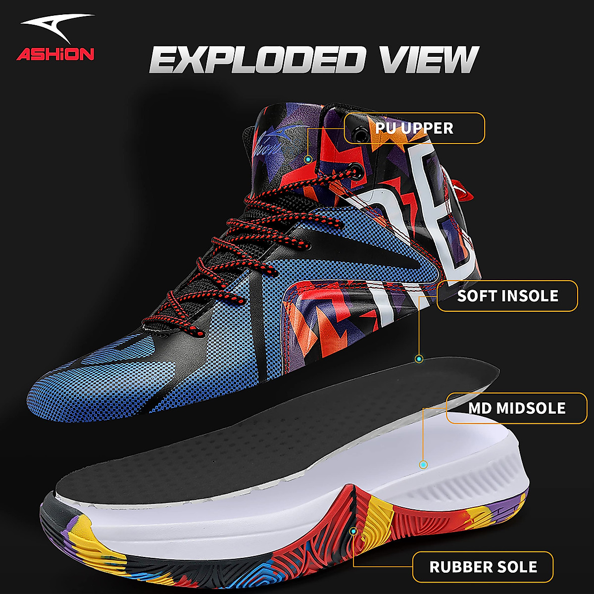 ASHION Men's Basketball Shoes Mid Basketball Sneakers Non-Slip Outdoor Cushioning Workout Shoes