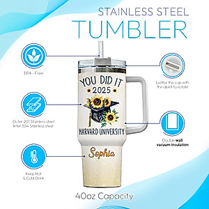 Hyturtle Personalized Graduation Gifts For Her Women - She Believed She Could So She Did - Congrats Grad Gifts For College High School Masters Degree - Stainless Steel Travel Coffee Cup 40oz With Lid