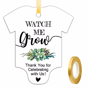 Watch Me Grow Tags for Baby Shower Succulents, Baby Shower Thank You Tags, Baby Shower Favor Tags, 50 Pack with Golden Ribbon.