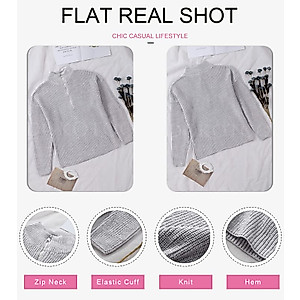 Dokotoo Womens Quarter Zip Sweater Long Sleeve Waffle Knit Casual Tops for Women Fashion 1/4 Zipper Pullover Chunky Gray Sweaters V Neck Oversized Sweater Fall Winter Outfits Clothes X-Large