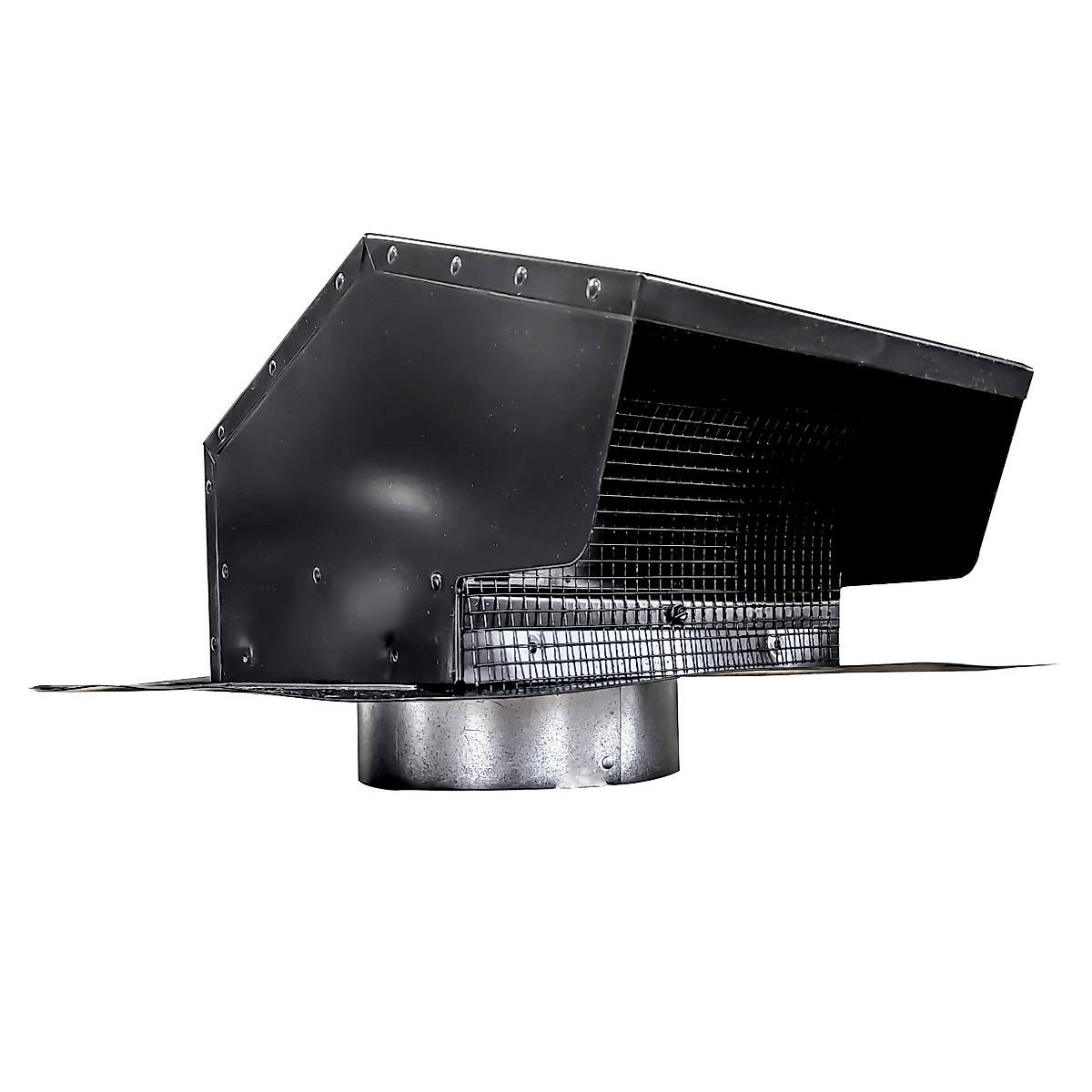 Builder's Best 84035 Galvanized Steel Roof Vent Cap with Damper & Removable Screen, 4" Diameter Collar, Black