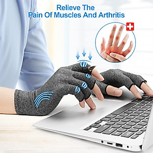 AOOWU Arthritis Gloves for Women Men, Arthritis Pain Relief Gloves Fingerless Gloves Hand Warmers Gloves Carpal Tunnel Rheumatiod Tendonitis Fingerless Hand Thumb Compression Gloves Mother Gifts-L