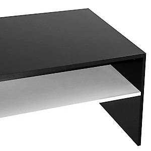 HOMCOM Modern Coffee Table, 2-Tier Rectangular Center Table with Storage Shelves for Living Room, Black/White