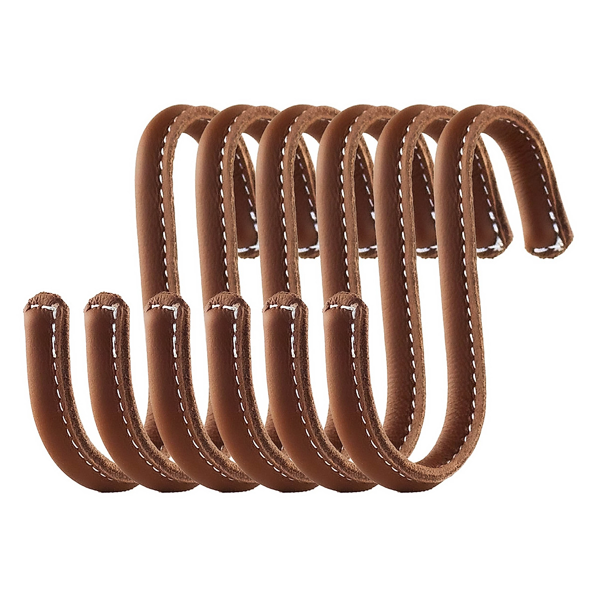 Brute Strength - S Shaped Hooks Wrapped in Full Grain Leather - 6 pcs - Cognac - Stainless Steel Metal Hangers Hanging Hooks for Kitchen - Leather Hooks - Leather s Hooks