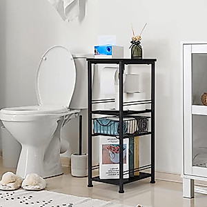 Bathroom Shelf 3 Tier Bathroom Storage Cabinet Freestanding Tower Rack with Drawer Floor Towel Storage Stand with Toilet Paper Hanger Narrow Storage Organizer Rack for Laundry Room Bedroom Black