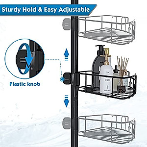 Tension Shower Caddy, Stainless Steel Tension Pole Shower Caddy, Rustproof Inside Shower Organizer, Drill Free Shower Rack, Large Shower Storage Shower Caddy Tension Pole,56-125 Inch