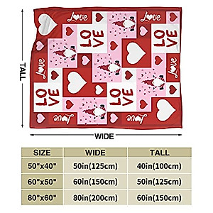 Soft Blanket Valentine's Day Gnomes Warm Cozy Happy Valentine's Day Heart Shaped Cute Throw Blanket for Couch Sofa Bed 50" x 60"