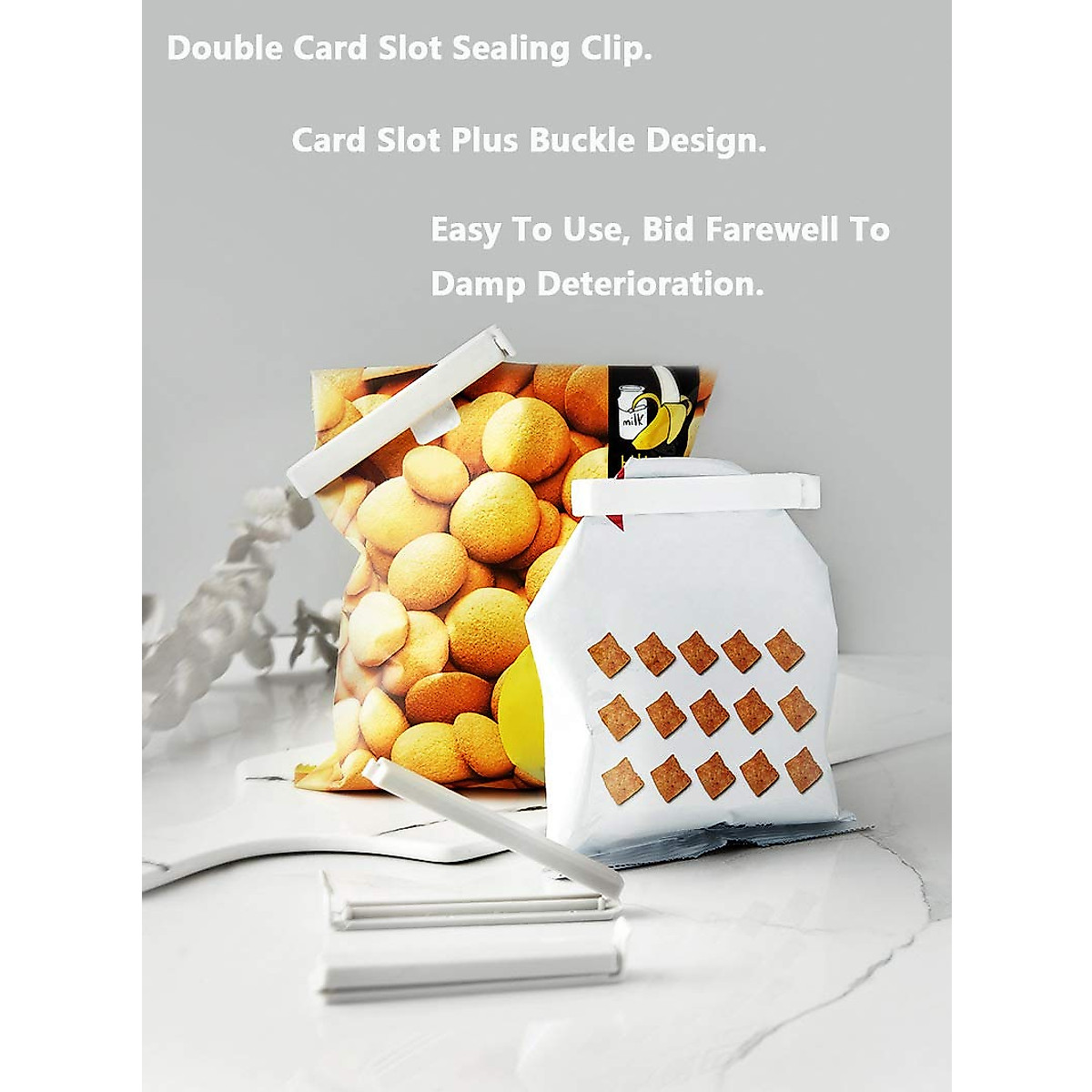 10 Pcs Plastic Sealing Clips, Bag Sealing Clip for Snacks, Chip Bags and Kitchen Food Storage Bag, 4 inches, Pure White