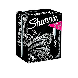 SHARPIE Metallic Permanent Markers, Fine Point, Metallic Silver, 36 Count