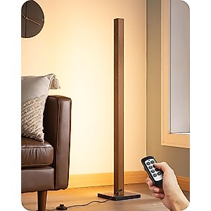 EDISHINE Mid Century Modern Floor Lamp with Remote, Dimmable Wood LED Corner Light, Minimalist Standing Mood Lighting for Living Room, Bedroom, Office, 7 Color Temperature 2700K~6000K, 46"