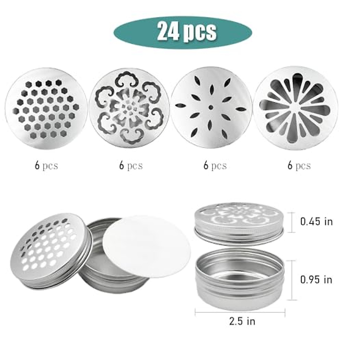 2 Ounce Aluminum Tin Cans, 24Pcs Empty Storage Containers with Hollow Lids,60ml Metal Tin Cans Screw Lid Round Jars Sample for Aromatherapy Air Freshener Candles Salve Spices Candies