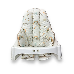 Bebek Ozel High Chair Cushion , One Piece ikea high Chair Accessories, Cotton Antilop High Chair Accessories, Washable Cushion (Brown Rainbow)