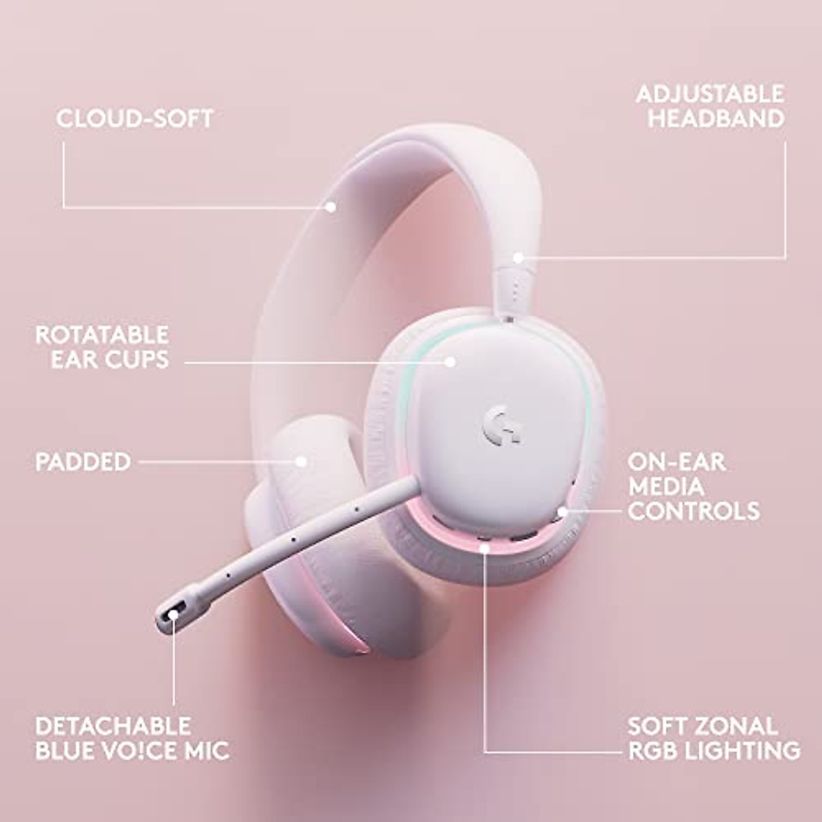 Logitech G735 Wireless Gaming Headset + G705 Mouse, Customizable LIGHTSYNC RGB Lighting, Lightspeed Wireless, Bluetooth, PC/Mac/Laptop - White Mist