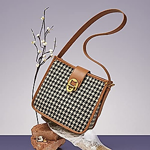 FOXLOVER Women’s Retro Portable Shoulder Bag New Houndstooth Commuter Bucket Bag Purse for Women Large Capacity Casual Underarm Bag