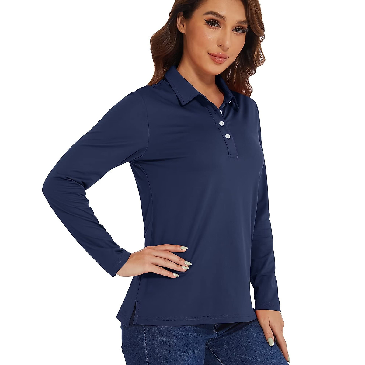 KEFITEVD Women's Polo Shirts Classic Design for Activewear Running Exercise Jersey Polo Shirt Dry Fit Golf Polo Shirt Womens Pullover Tops Navy