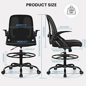 Razzor Drafting Chair Tall Ergonomic Office Chair Standing Desk Stool Chair with Adjustable Lumbar Support and Footrest Ring Executive Computer Chair