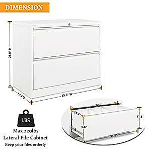 Bonnlo Classic White 2 Drawer File Cabinets for Home Office, Metal Lockable File Cabinet for Letter/Legal Size File Folders, Wide Lateral File Cabinet and Printer Stand, Simple Assembly Required