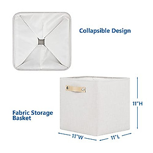 EvanColin Fabric Storage Cubes for Office, Home, Laundry, Square Cube baskets 11x11, Foldable Cube Storage Bins with Leather Handles for Closet, Organizing, Toys(Beige,4-Pack)