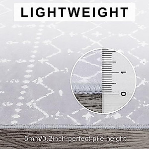 LIVEBOX Washable Grey 2.5x8 Runner Rug Non-Slip for Entryway, Neutral Moroccan Kitchen Rug Long Hallway Rug Runner, Boho Geometric Low-Pile Carpet Throw Rug for Bathroom Laundry Room