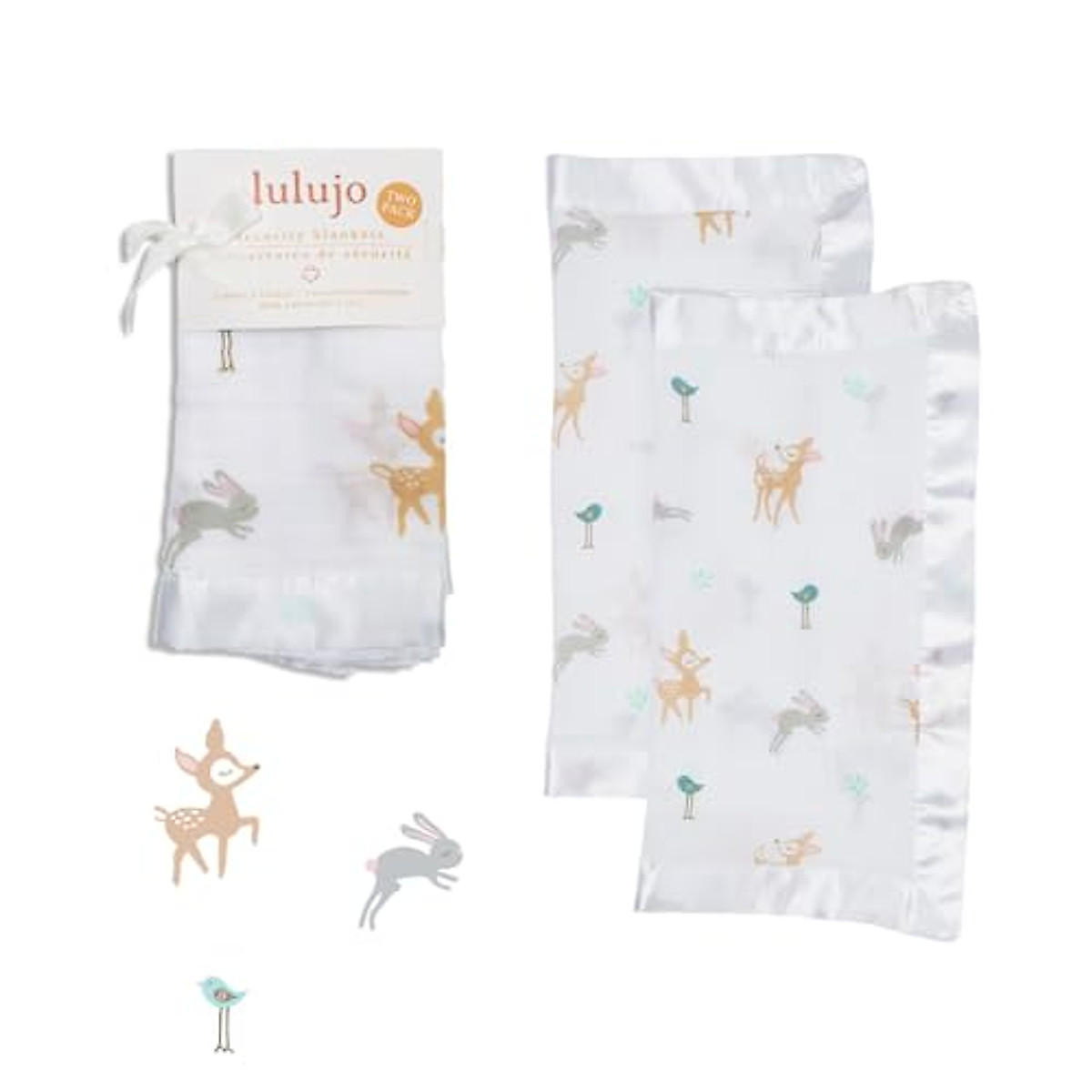 Lulujo Baby Cotton Muslin Security Blankets, Pack of 2, 16 x 16-Inches, Little Fawn