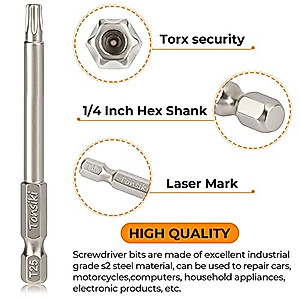 Torx Bit Set, Tonsiki 11PCS Security and Tamper Proof Star Bits Set S2 Steel with Magnetic, 3'' Long, T6-T40