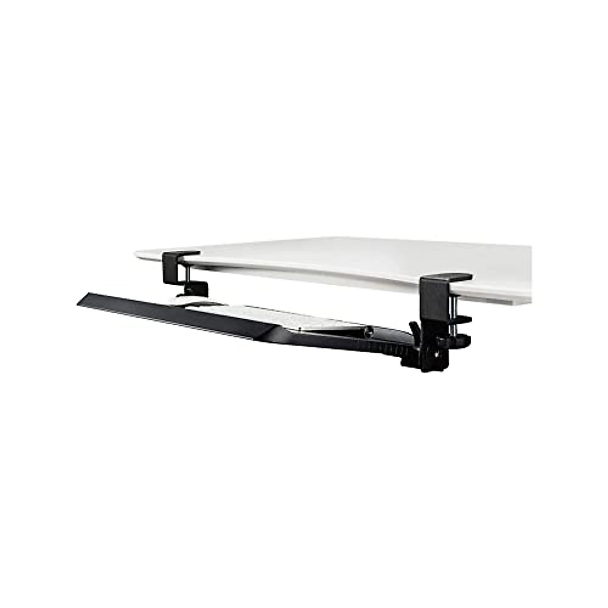 Kantek Clamp On Under Desk Ergonomic Computer Keyboard Tray Holder, Adjustable Tray Slides Out With Tilt Control, Easy Mounting, 20" X 11.5", Black