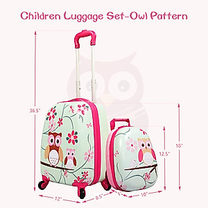 Sandinrayli Kid Luggage Set, 12” Backpack & 16” Kid Carry on Suitcase with Spinner Wheels, Travel Rolling Luggage for Girl