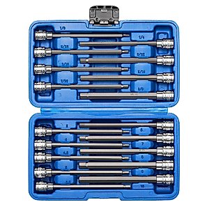 Mayouko 3/8" Drive Extra Long Allen Hex Bit Socket Set, 1/8" - 3/8", 3-10mm, S2&CR-V, Metreic&SAE, 18 Pieces, 150mm/5.9" Length