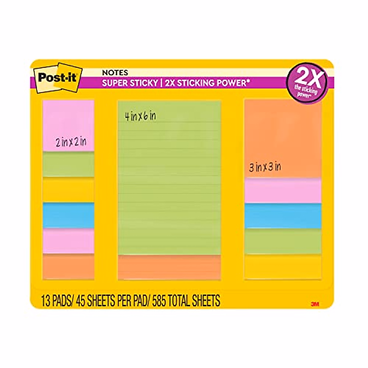 Post-it Super Sticky Pop-up Notes, 3x3 in, 13 Pads, 2x the Sticking Power, Energy Boost, Bright Colors (Orange, Pink, Blue, Green),Recyclable (R330-6SSAN)
