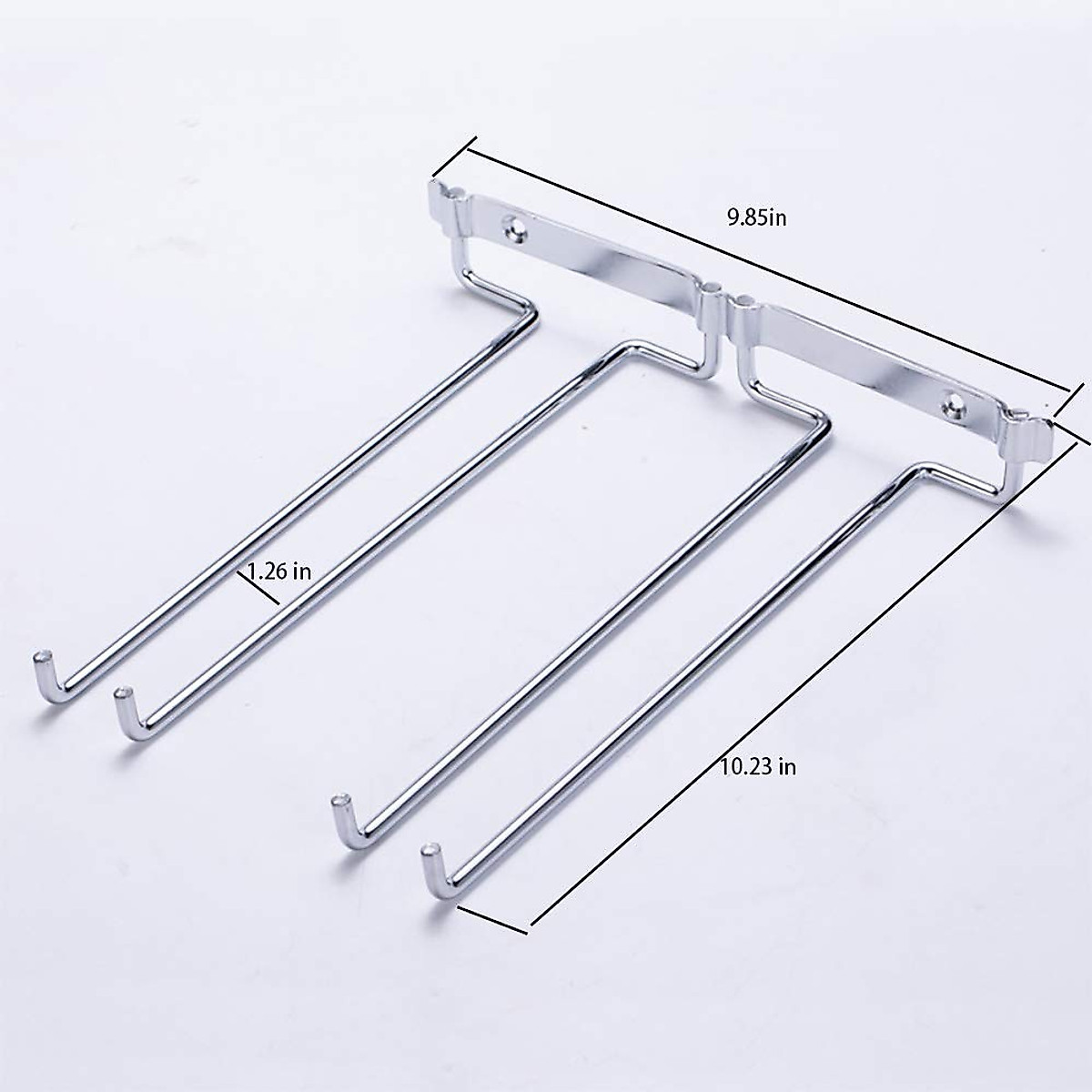 Stemware Wine Glass Rack Wall Mountable Heavy Duty Thick Wrought Exquisite silver chrome 2 Rows 10.2 Inch Deep,Metal Storage Hanger for Kitchen or Bar