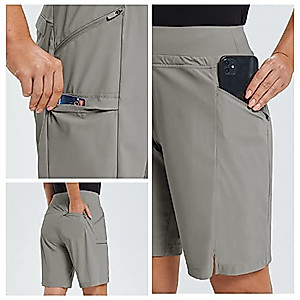 BALEAF Womens Quick Dry Hiking, Running Long Shorts 9" Bermuda Cargo for Curvy Lightweight Knee Length Shorts w Pockets, Medium, Grey