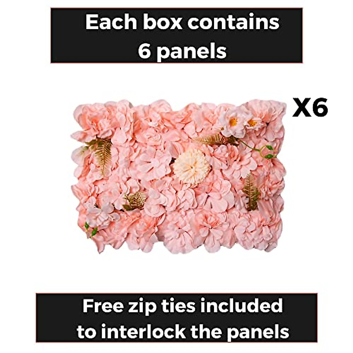 Imperial Pink Flower Wall Backdrop Panel - Pack of 6 - Artificial Flower Wall Decor, Pink Wall Decor, Wedding Party, Baby Shower Decorations | Handmade Floral Wall | Includes Zip Ties - 12x16