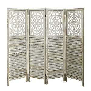 ACEHOME Room Dividers 4 Panel,Home Folding Privacy Carved Wood Screens 5.6Ft,Portable Office Walls Dividers,Indoor Decorative Room Partition,No Installation Required, Off-White