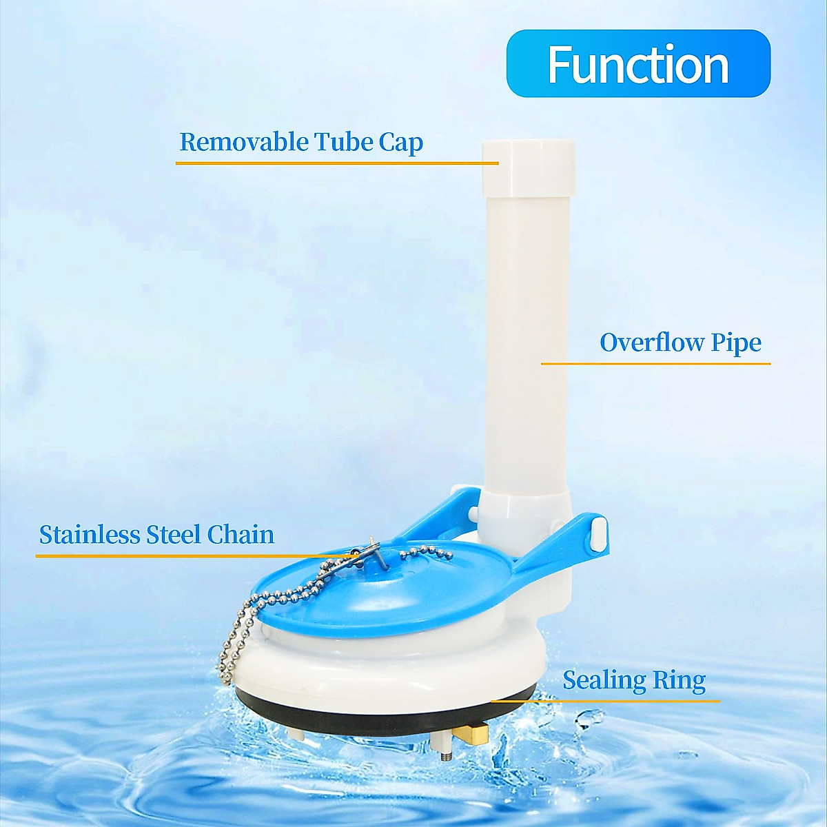 Lychee Light Toilet Flush Valve Assembly for One-Piece Toilets with Flapper and Chain 3-Inch Replacement Parts, Repair Kit, Easy Install.