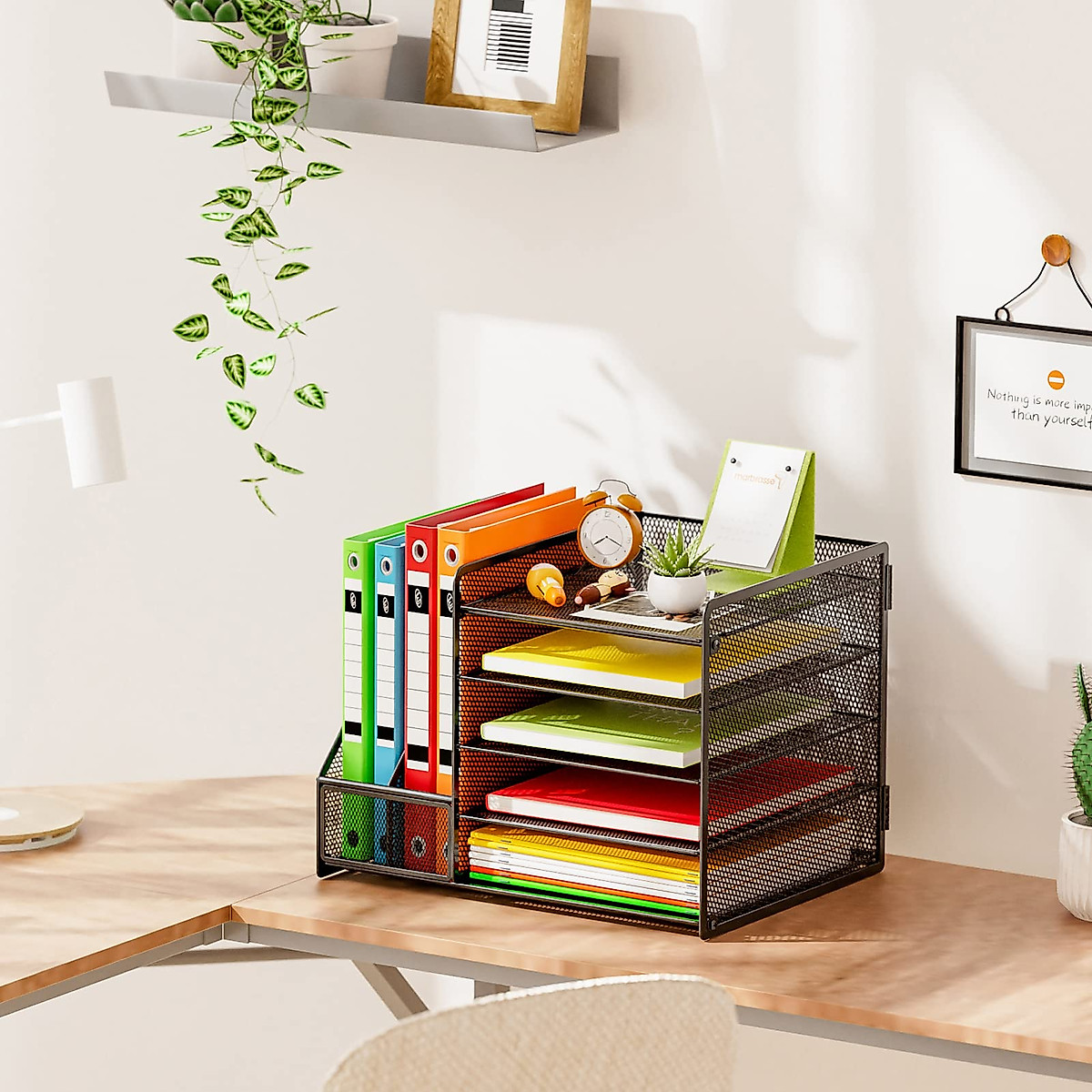 Marbrasse Desk Organizer with File Holder, 5-Tier Paper Letter Tray Organizer, Mesh Desk Organizers and Accessories with Magazine Holder, Desktop Organizer and Storage for Office Supplies (Black)