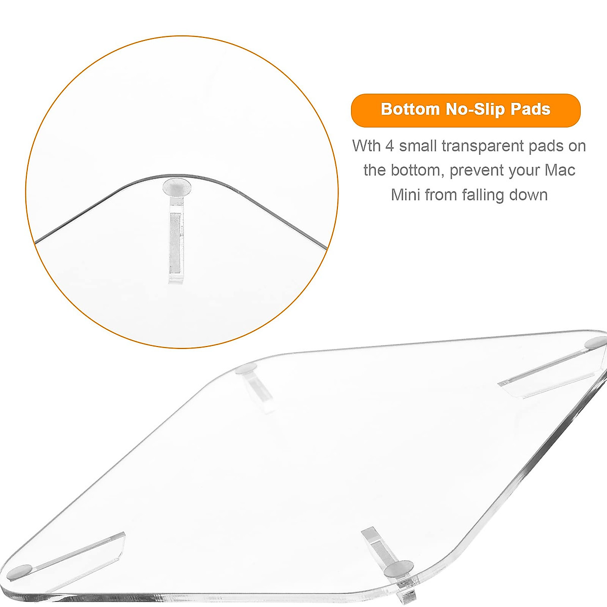 CaSZLUTION Desktop Stand for Apple Mac Mini 2010-2023, Transparent Acrylic Flat Stands Holder with Anti-Slip Rubber Feet Compatible with Apple M1/ M2 / M2 Pro Chip MAC Mini