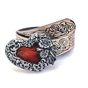 Rsleepd Retro Pattern Heart Belt, Fashion Printing Belt with Heart Buckle Adjustable Punk Belt for Women