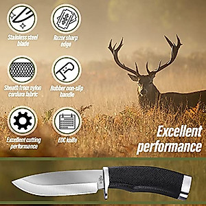Hunting Knife with Sheath Survival Knives for Men - Best Tactical Camping Hunting Hiking Knife - Bushcraft Field Gear Accessories Tool - Fixed Blade Sharp Knofe with Rubber Handle for Men 148109