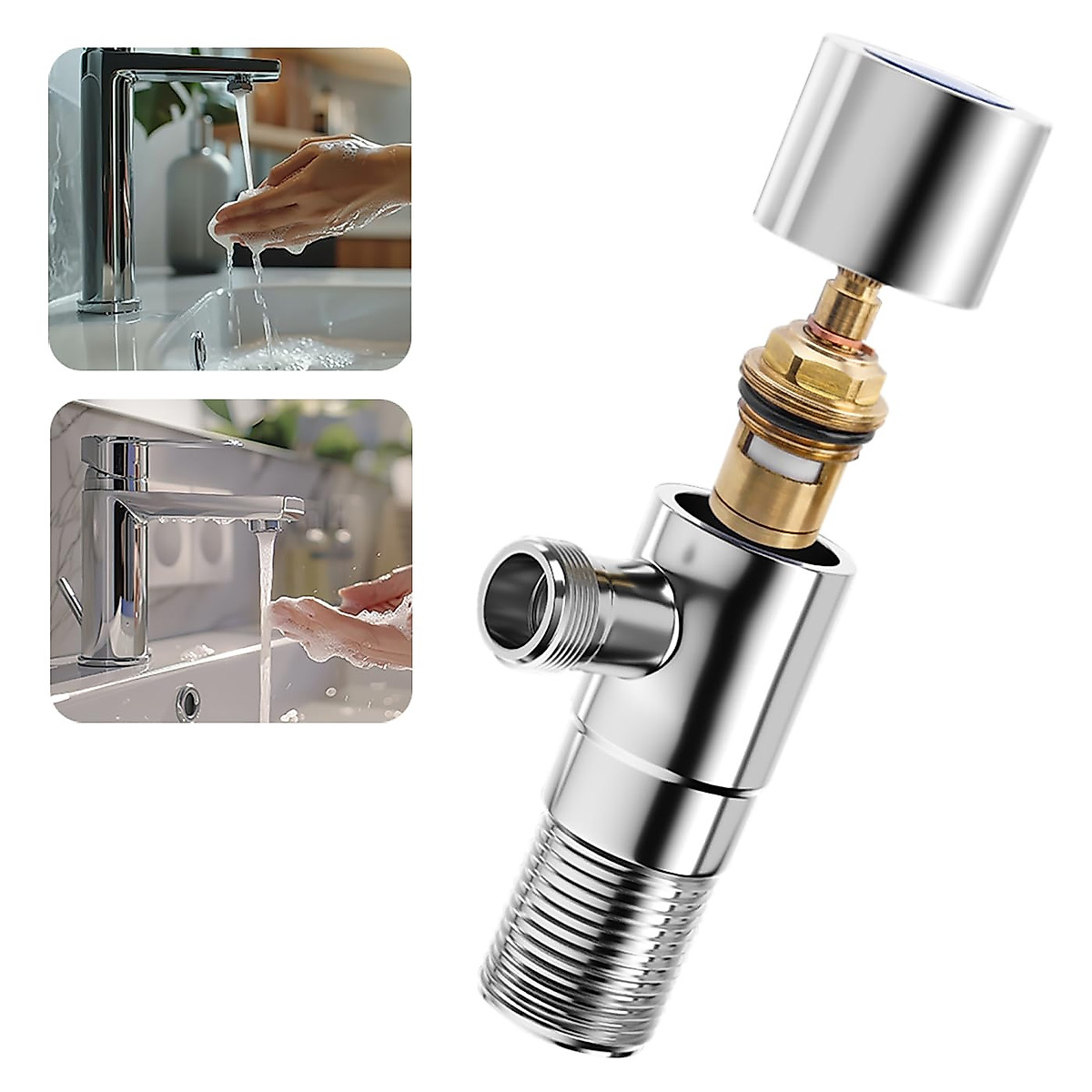 Mesee 1 Pair Faucet Cartridges Replacement, Brass Ceramic Disc Stem Cartridge Faucet Valve 1/2" Turn Tap Cartridge Valves for Bathroom Garden Kitchen Taps