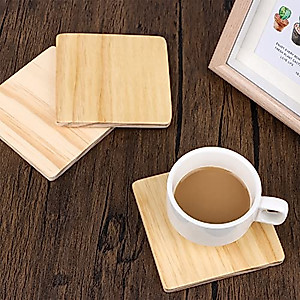 24 PCS Unfinished Square Wood Coasters, 4 Inch Blank Wooden Coasters with 100 Pcs Self Adhesive Non Slip Foam Dots, Wood Slices for DIY Crafts Painting Engraving Home Decoration