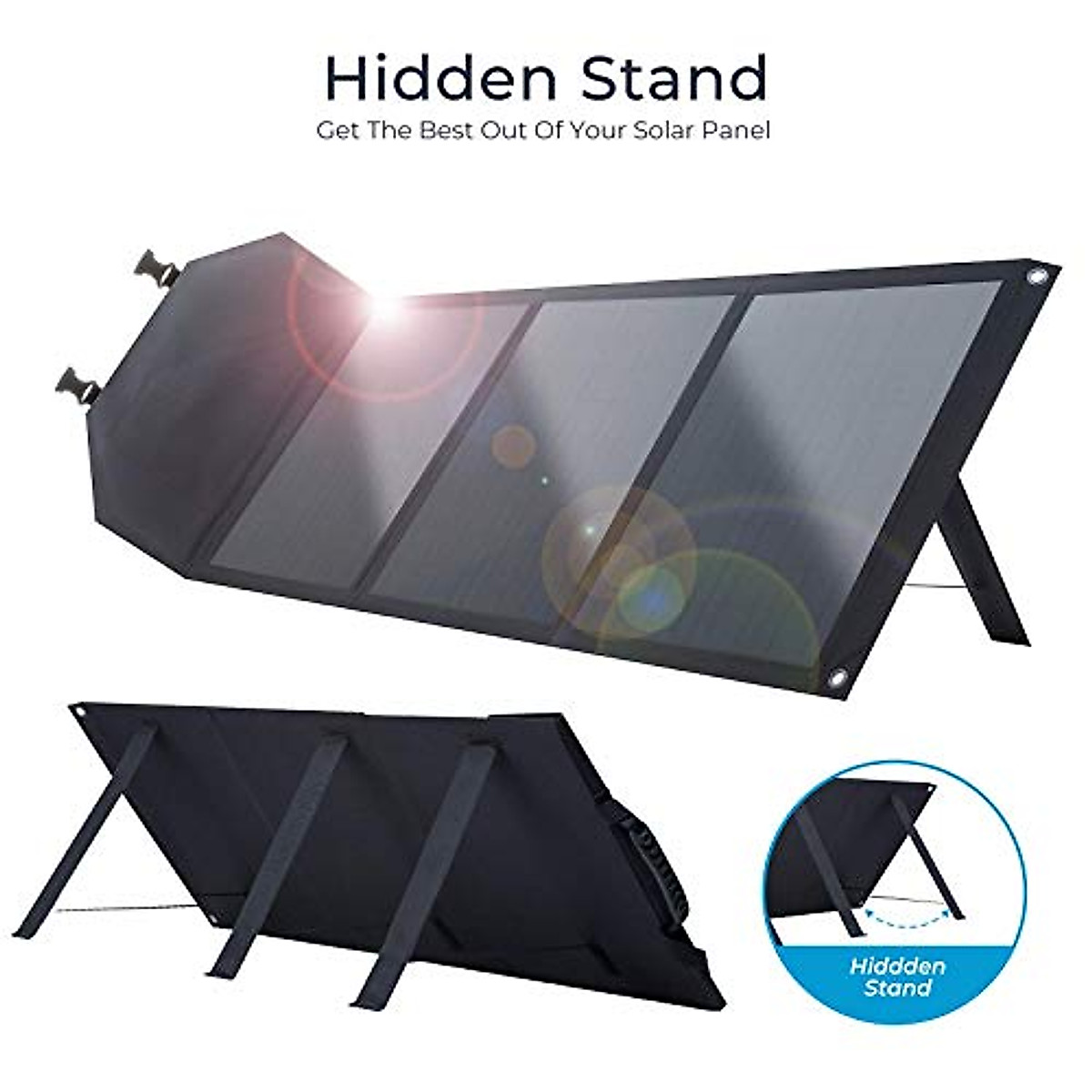 ZODIC 60w Portable Solar Panel, Solar Panel with Kickstand, 2USB and DC 18V, Upgraded Foldable Solar Panels for Camping, Laptops, Motorhome, Caravan