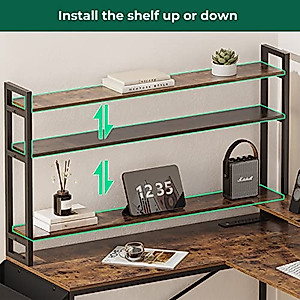 Huuger L Shaped Desk Computer Desk with LED Lights & Power Outlets Nightstand with Charging Station