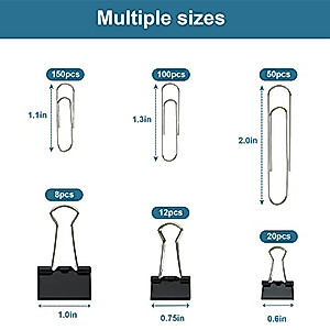 Binder Clips Paper Clips, EHME 340pcs Metal Office Clips Set with Paper Clamps Paperclips for Office and School Supplies, Assorted Large, Medium, Small Sizes