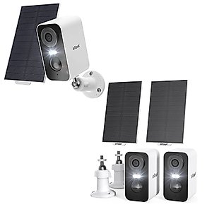 Solar Security Cameras Wireless Outdoor, ieGeek 2 Pack 2K WiFi Battery Camera System for Home Surveillance, Battery Powered Cam with 3MP Color Night Vision, PIR, AI, 2-Way Talk, IP65, Works with Alexa
